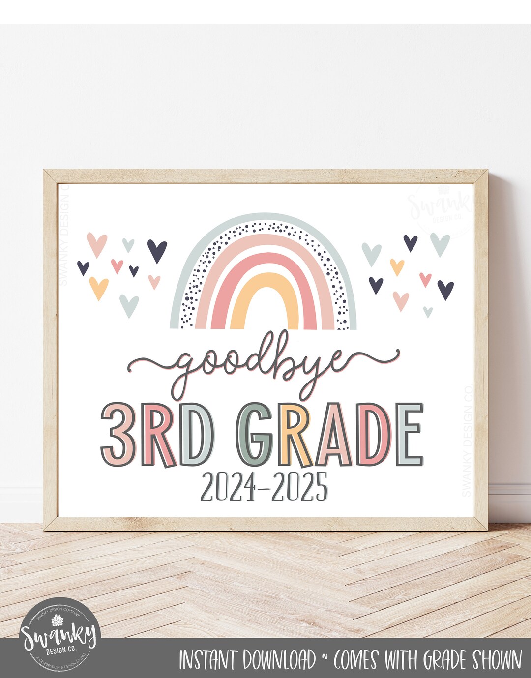 Boho Rainbow Goodbye Third Grade Sign, Last Day of 3rd Grade Girl Sign ...