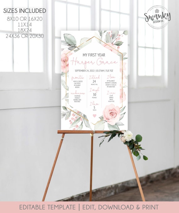 Printable Birthday Milestone Board Template, Editable Baby Birthday ...