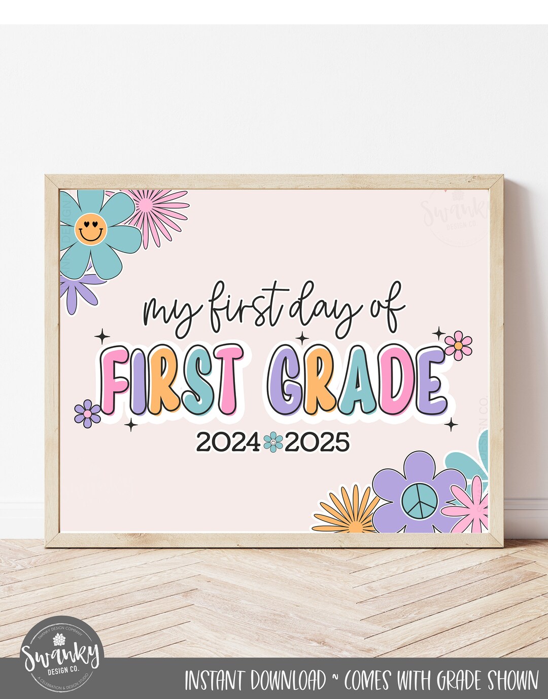 Boho Retro First Grade Sign, First Day of First Grade Girl Sign ...