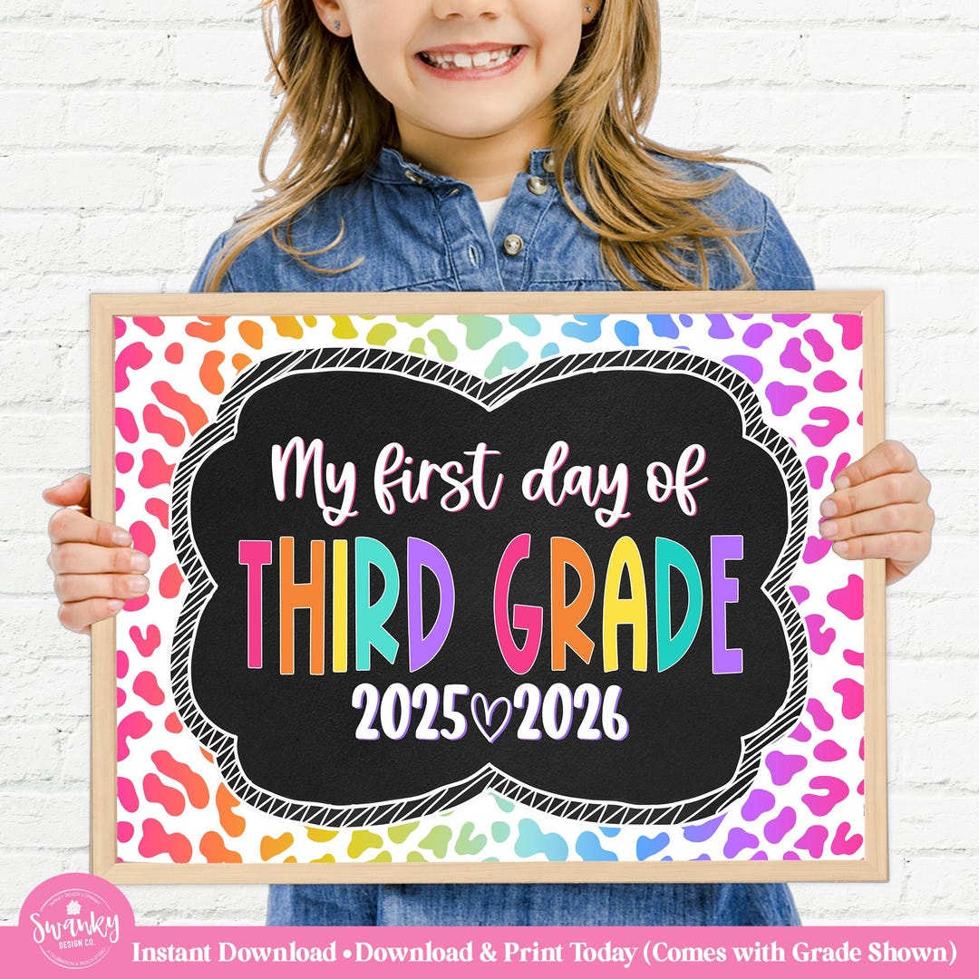 Leopard Print Third Grade Sign, Printable School Sign Girl First Day ...