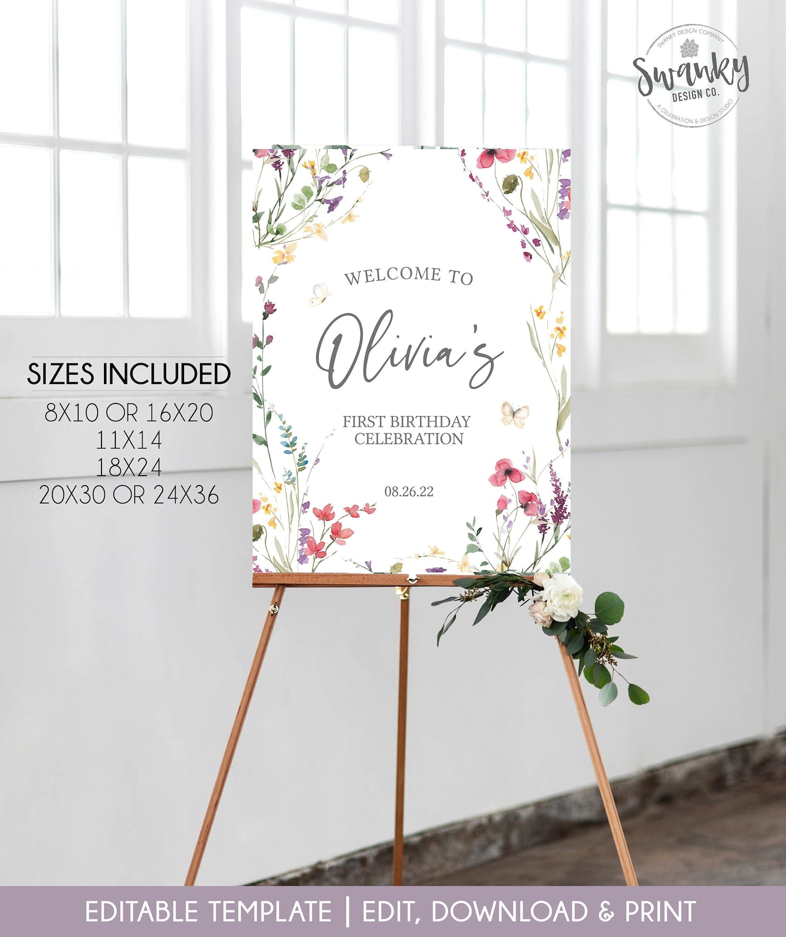 Wildflowers Welcome Sign Template Floral Spring Welcome Sign - Etsy