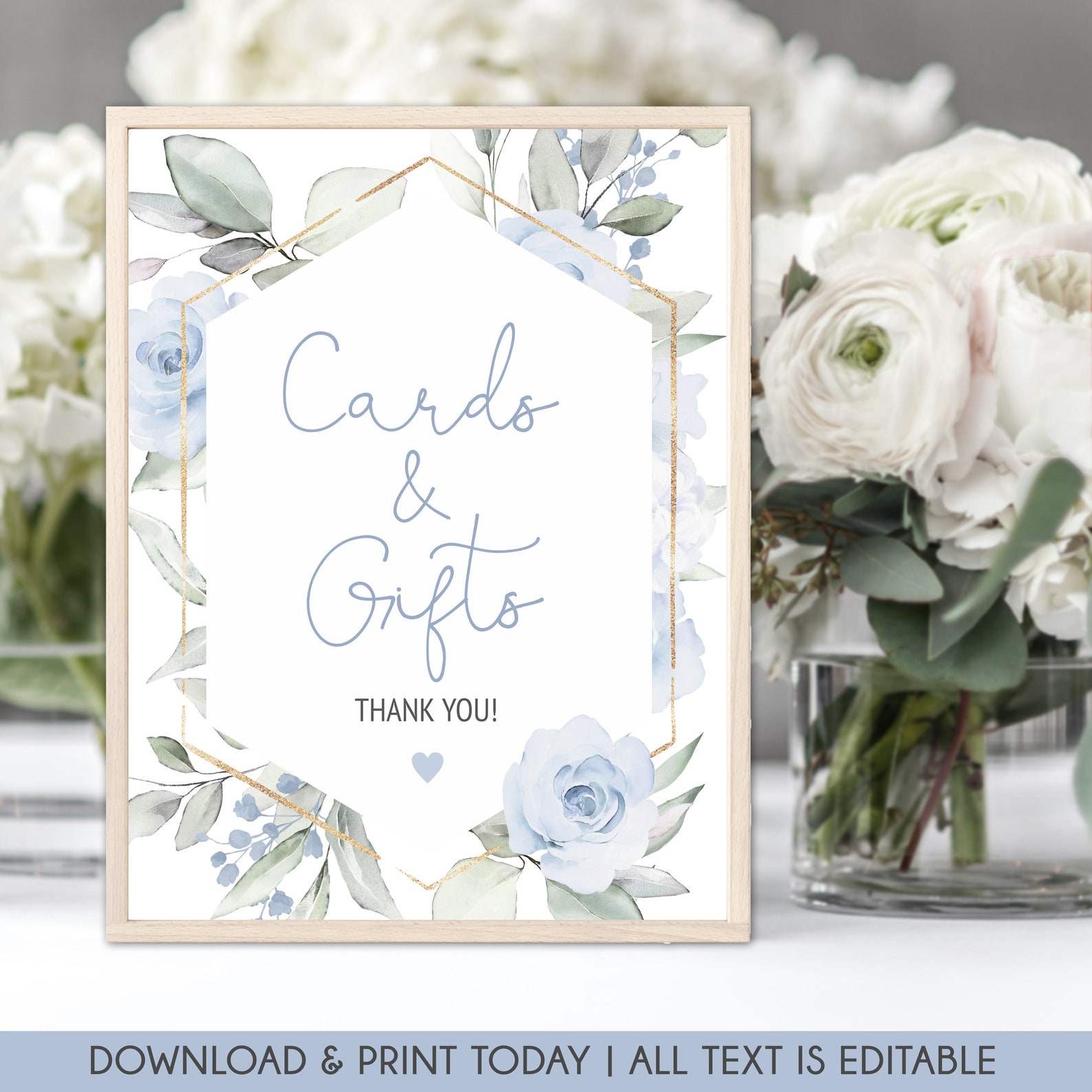Baby Blue Floral Cards and Gifts Sign Dusty Blue Baby Shower - Etsy