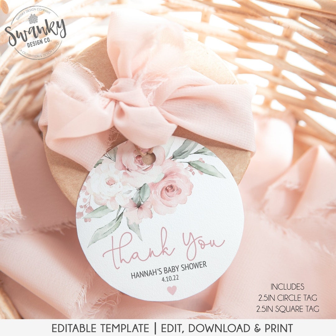 Blush Pink Thank You Favor Tags, Girl Baby Shower Favor Tags, Floral ...