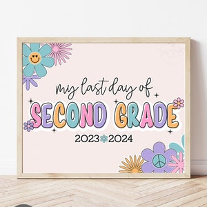 Boho Retro Second Grade Sign, Last Day of 2nd Grade Girl Sign ...