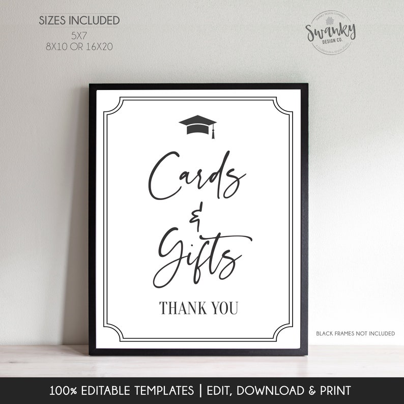 EDITABLE Graduation Cards and Gifts Party Table Sign - Etsy