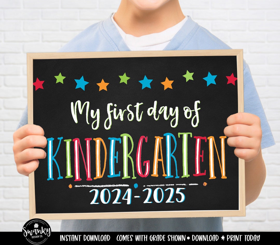 Kindergarten Boy Chalkboard Sign Printable, First Day of Kindergarten ...