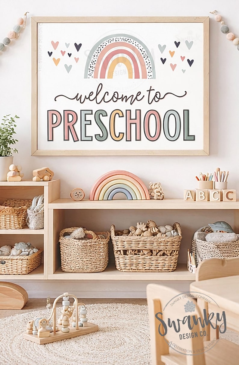 Boho Rainbow Welcome to Preschool Sign, Classroom Decor (digital ...
