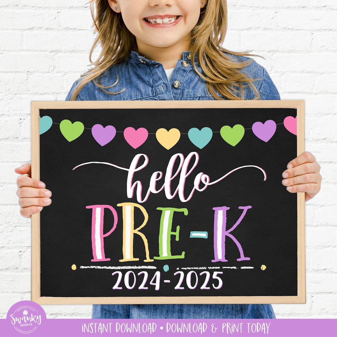 Hello Pre-k Sign, Printable First Day of Pre-k, Back to School Sign ...