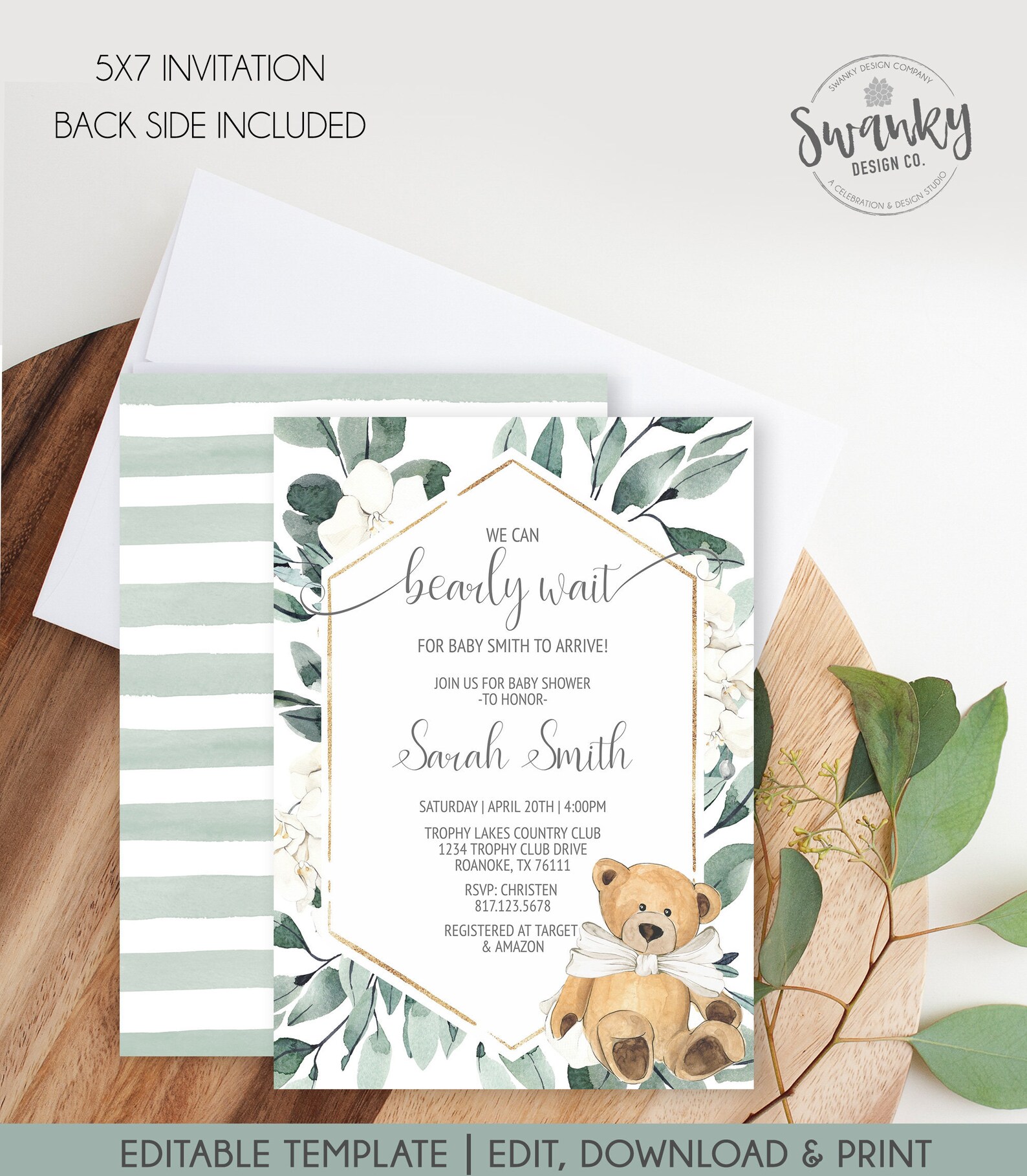 We Can Bearly Wait Bear Baby Shower Invitation Template Teddy - Etsy