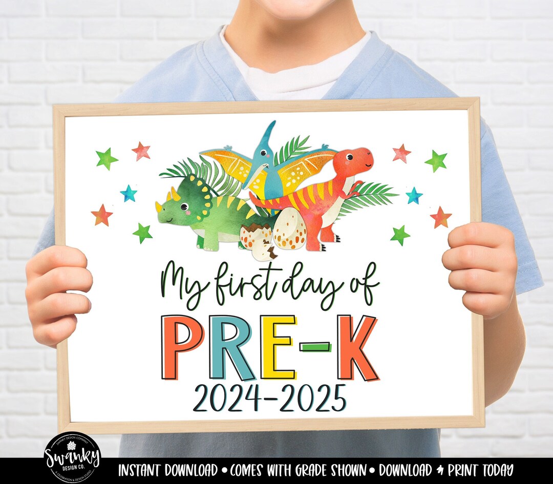 Dinosaur First Day of Pre-k Sign, First Day of Pre-kindergarten Sign ...