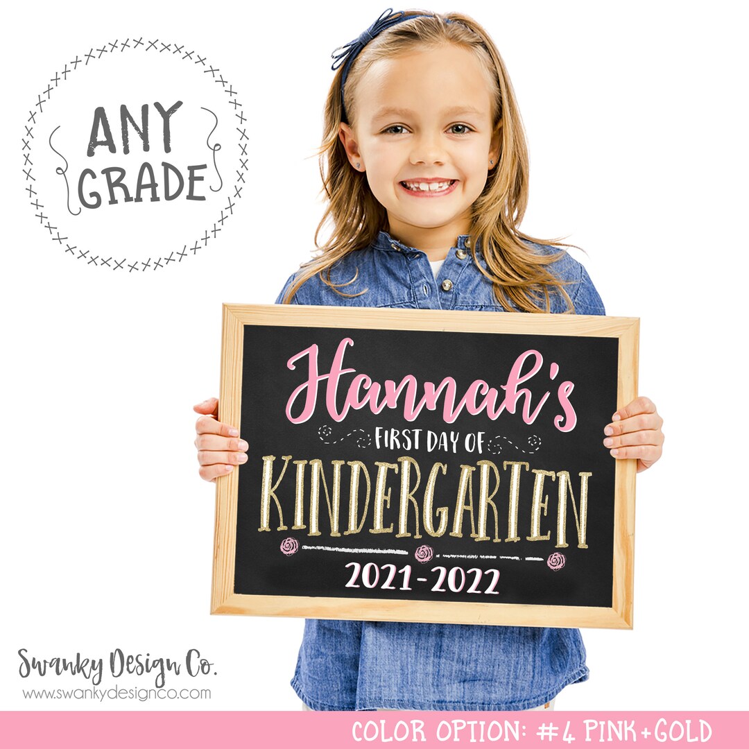 Pink and Gold First Day of School Sign, Printable Back to School Sign ...