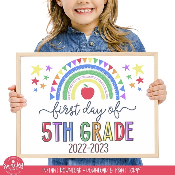Rainbow First Day of Fifth Grade Sign First Day of 5th Grade - Etsy