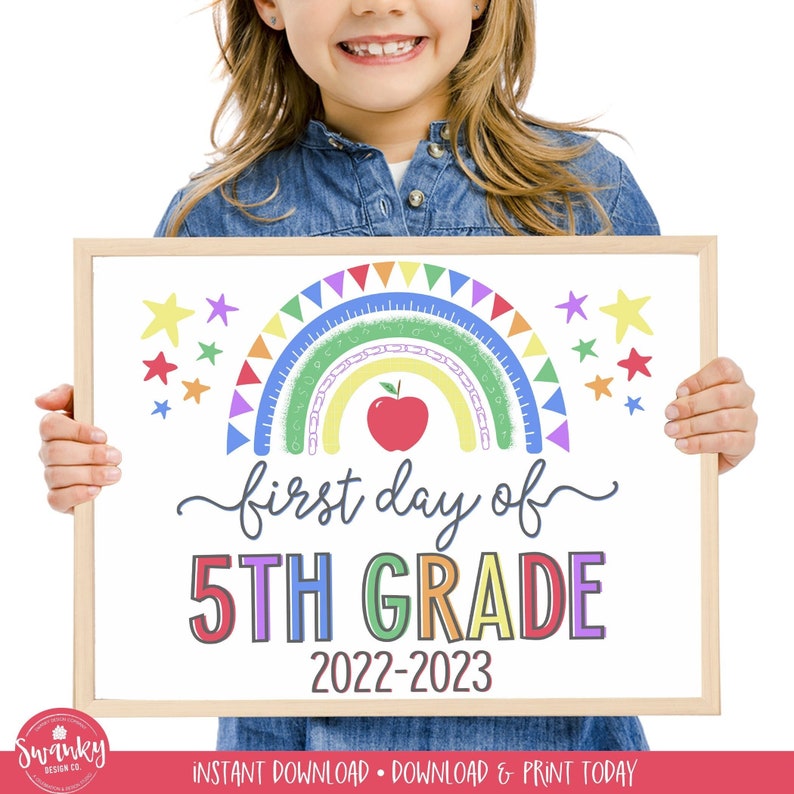Rainbow First Day of Fifth Grade Sign First Day of 5th Grade - Etsy