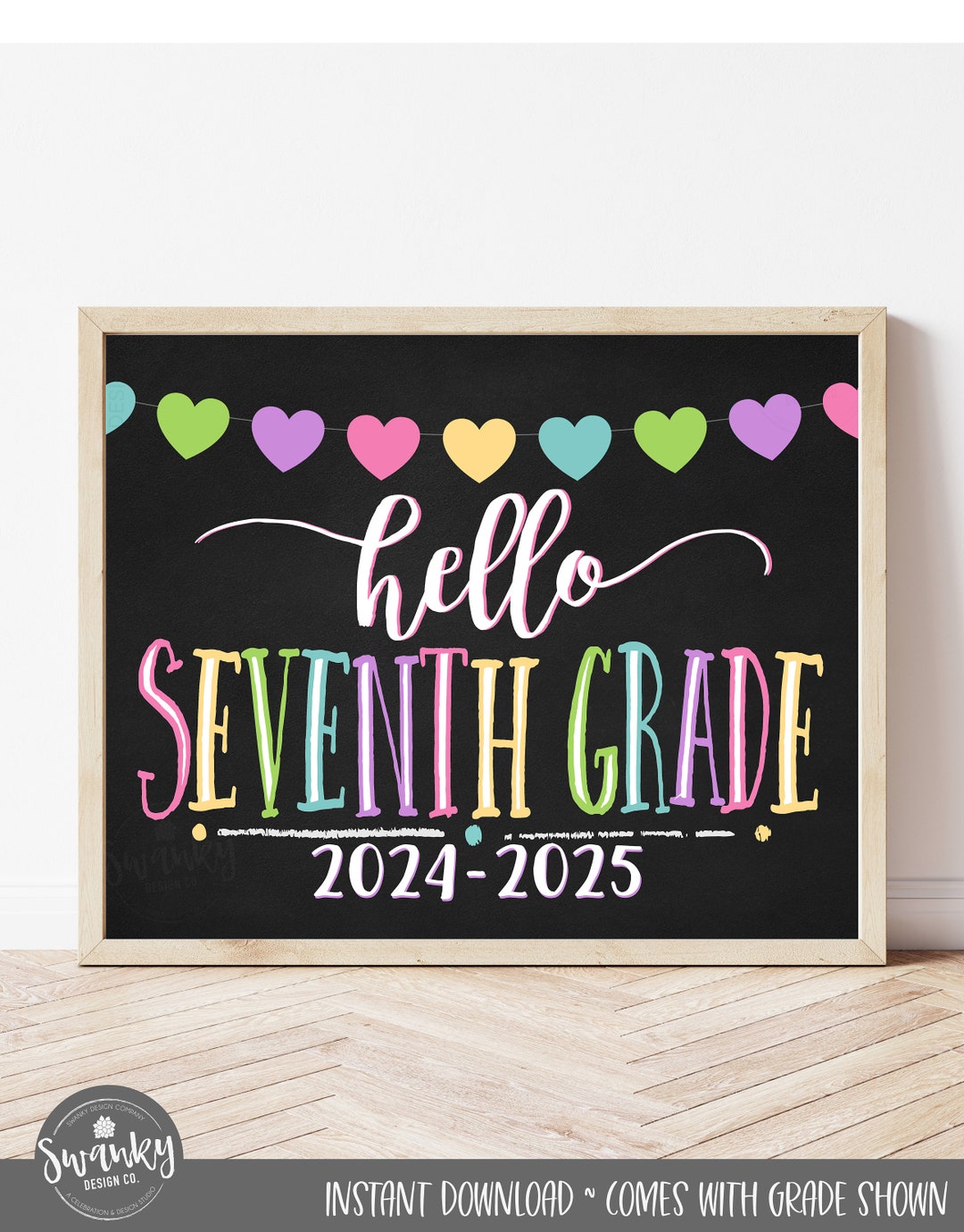 Hello Seventh Grade Sign, First Day of 7th Grade, Printable First Day ...