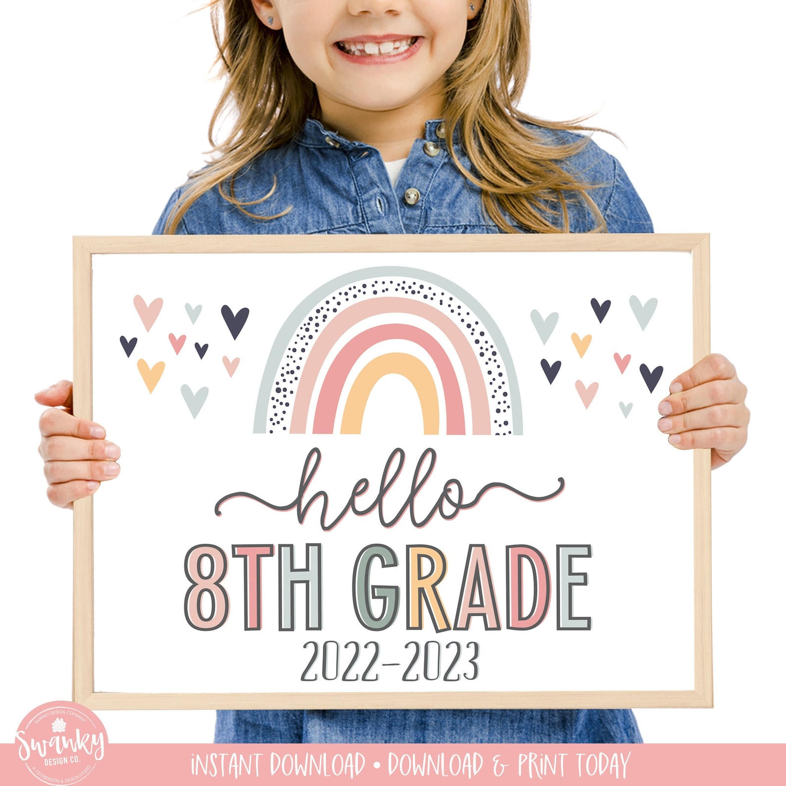 Boho Rainbow Hello 8th Grade Sign First Day of Eighth Grade - Etsy