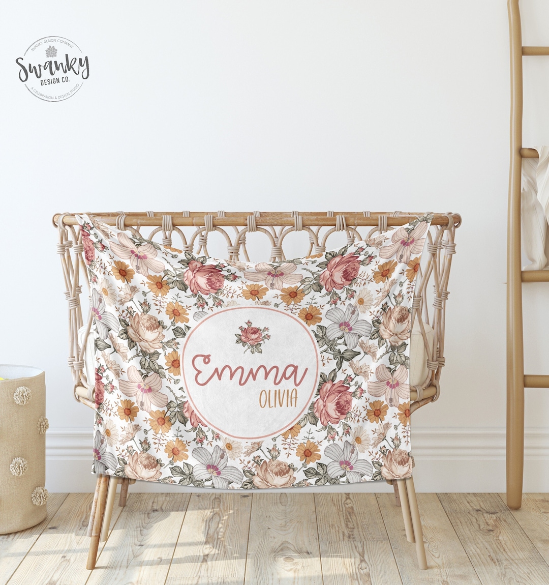 Personalized Floral Baby Blanket, Minky or Sherpa, Vintage Floral Baby ...