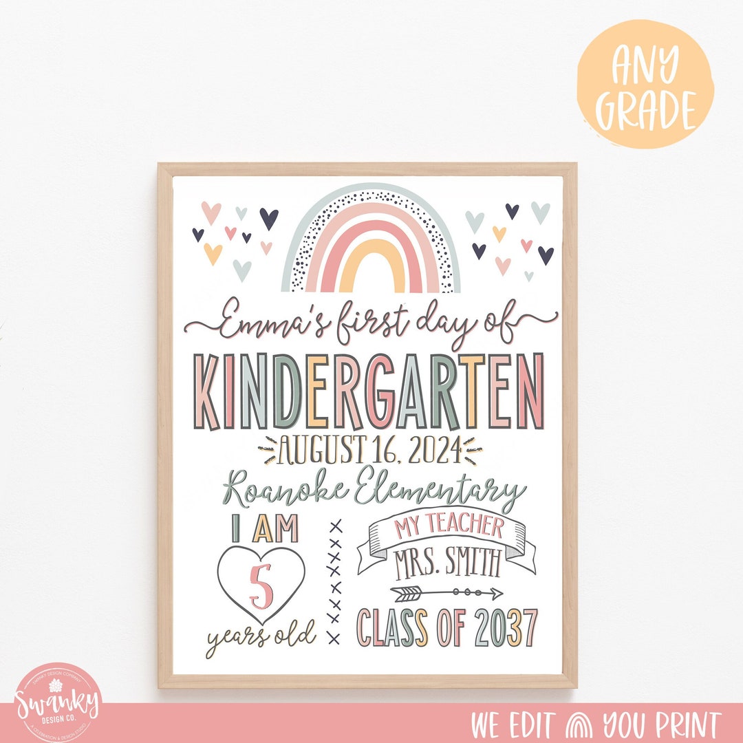 Back to School Sign, Boho Rainbow First Day Sign , First Day of School ...