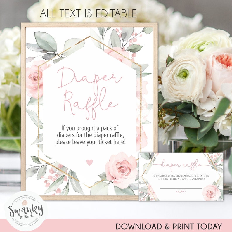Blush Pink Floral Baby Shower Diaper Raffle Sign and Raffle - Etsy