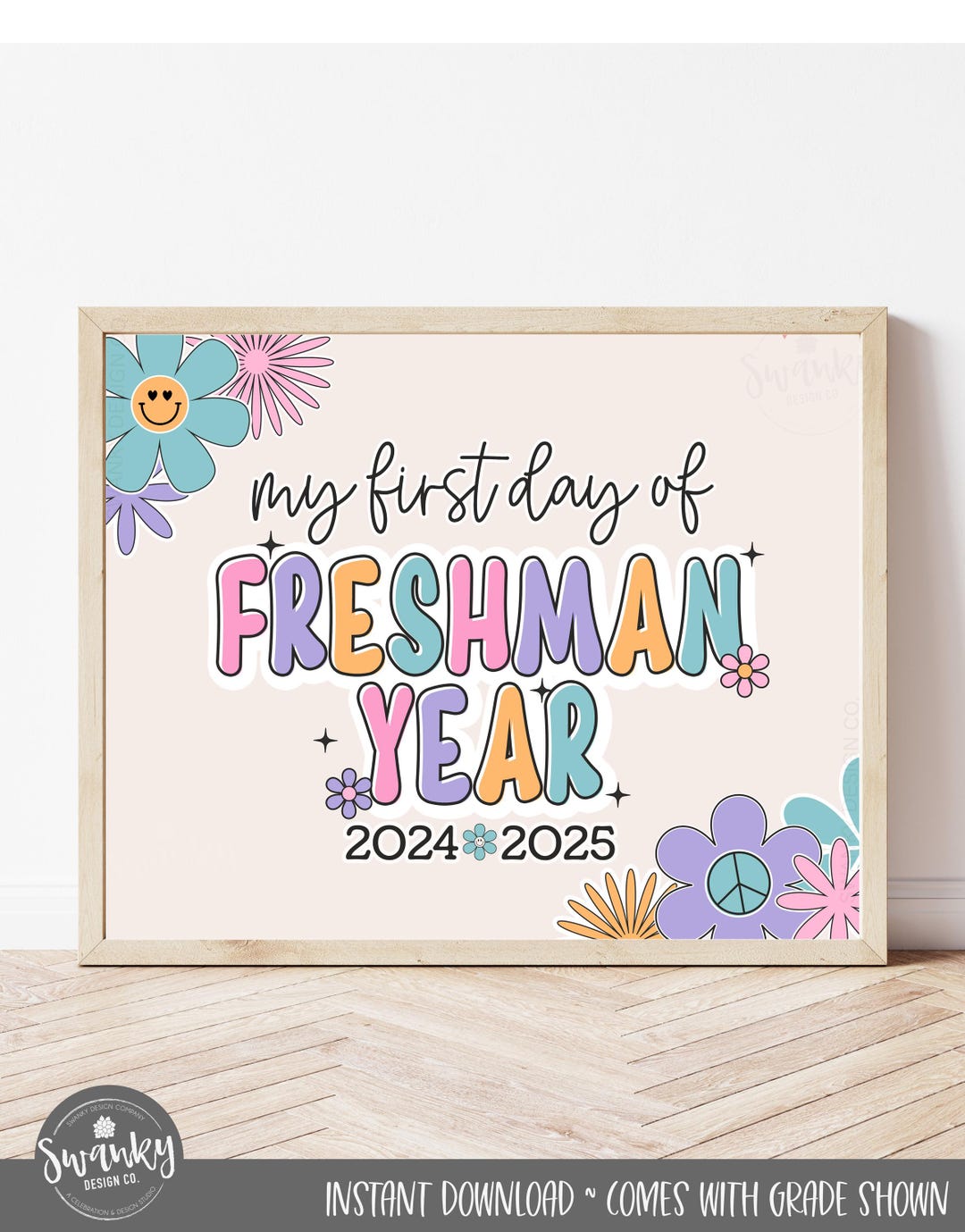 Boho Retro Freshman Year Sign, First Day of 9th Grade Girl Sign ...