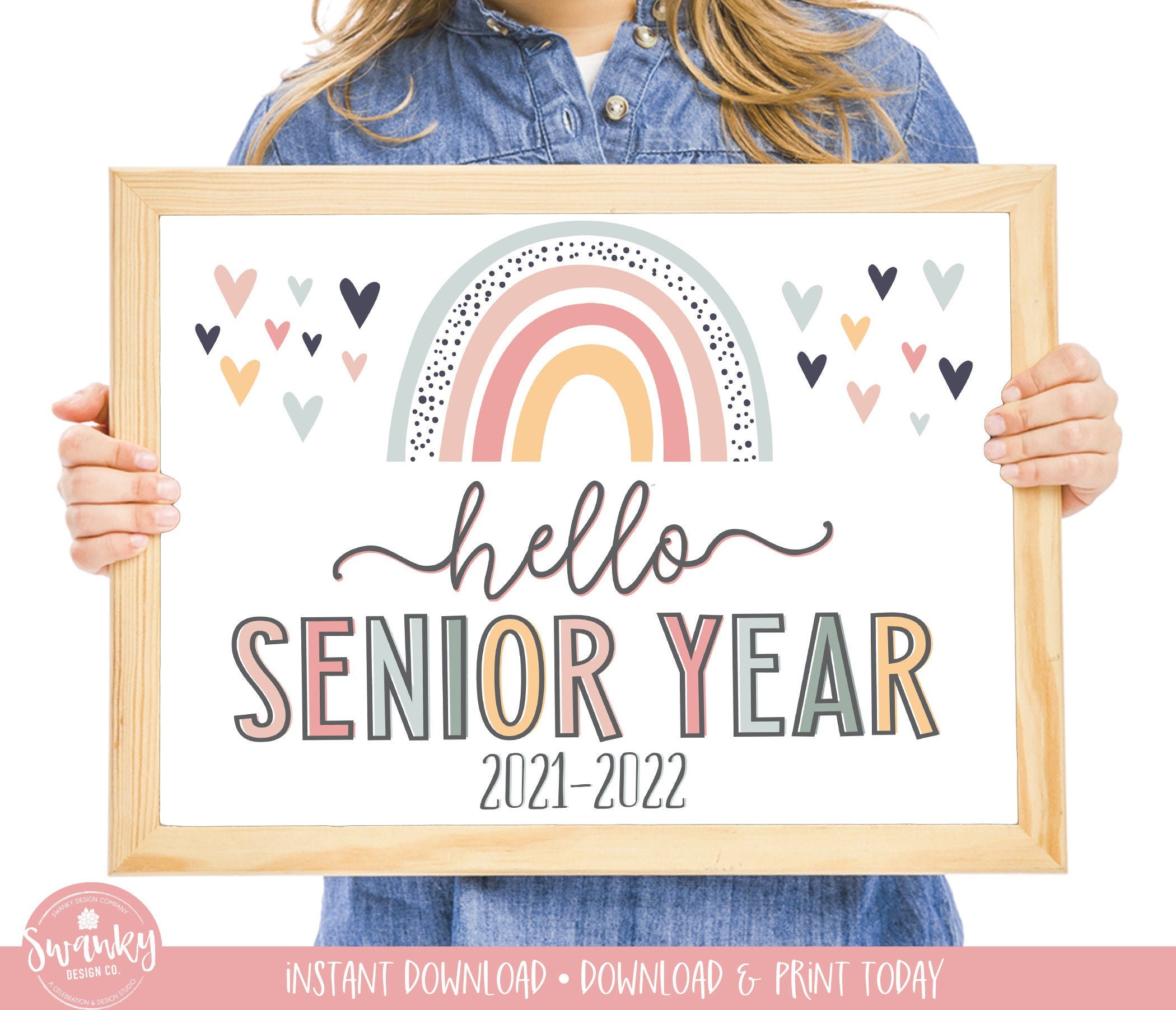 Boho Rainbow Hello Senior Year Sign First Day of 12th Grade | Etsy