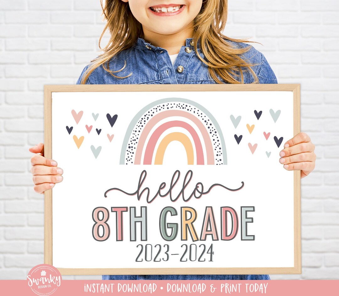 Boho Rainbow Hello 8th Grade Sign First Day of Eighth Grade - Etsy