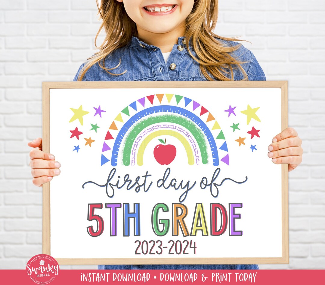 Rainbow First Day of Fifth Grade Sign First Day of 5th Grade - Etsy