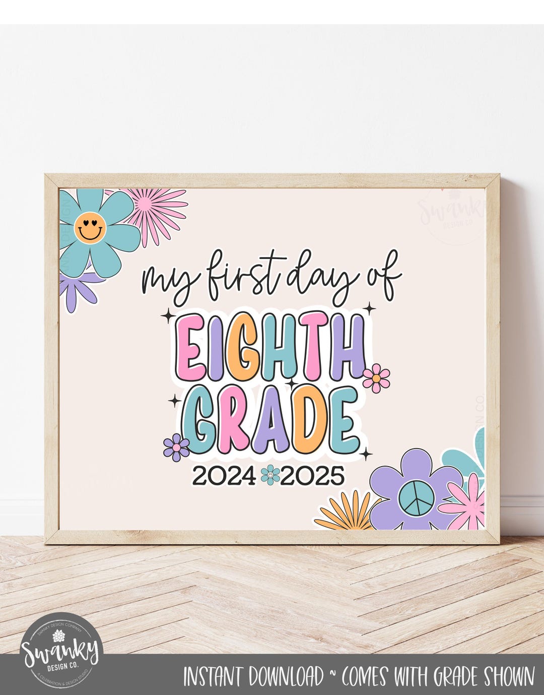 Boho Retro Eighth Grade Sign, First Day of Eighth Grade Girl Sign ...