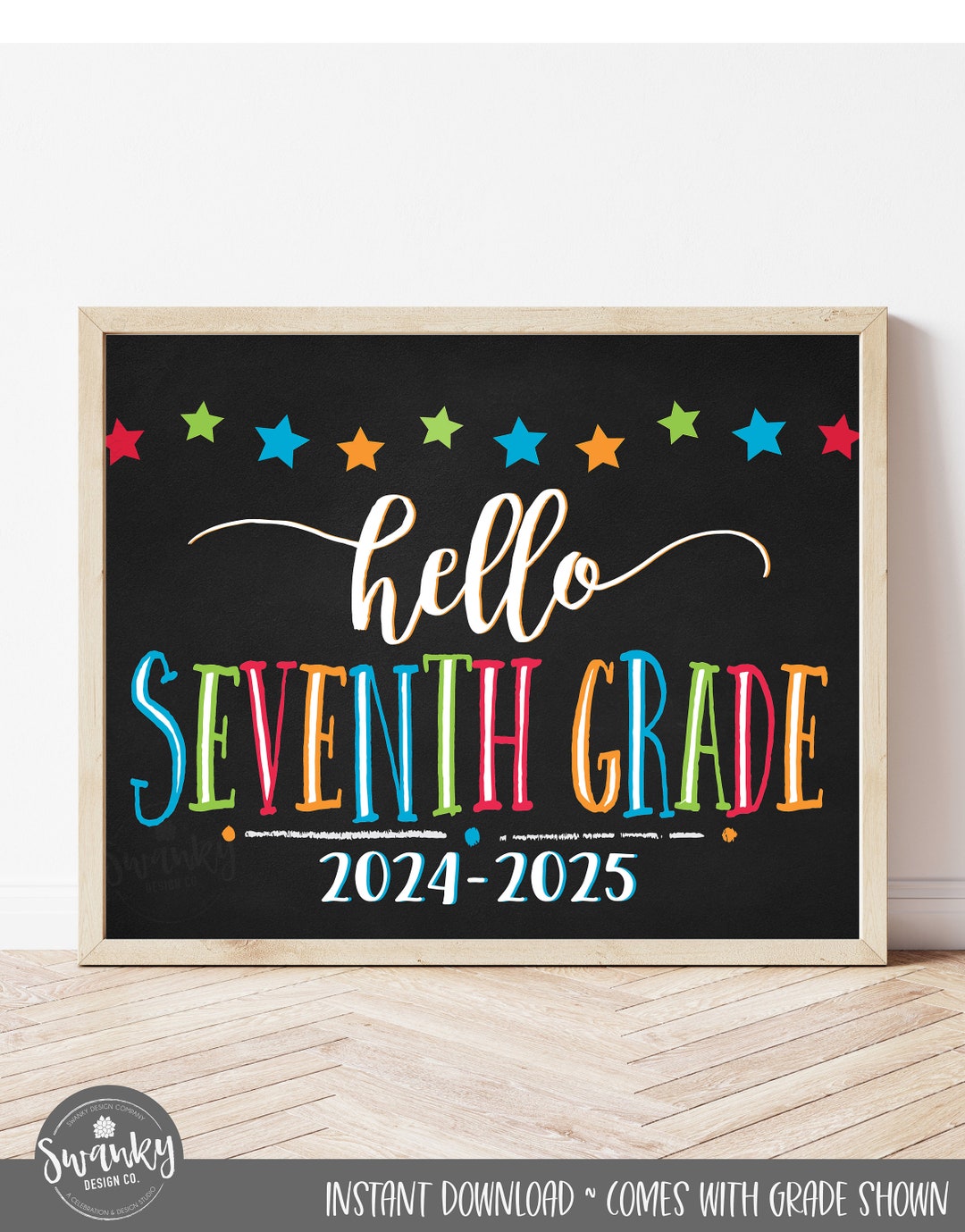 Hello Seventh Grade Sign, First Day of 7th Grade, Printable First Day ...