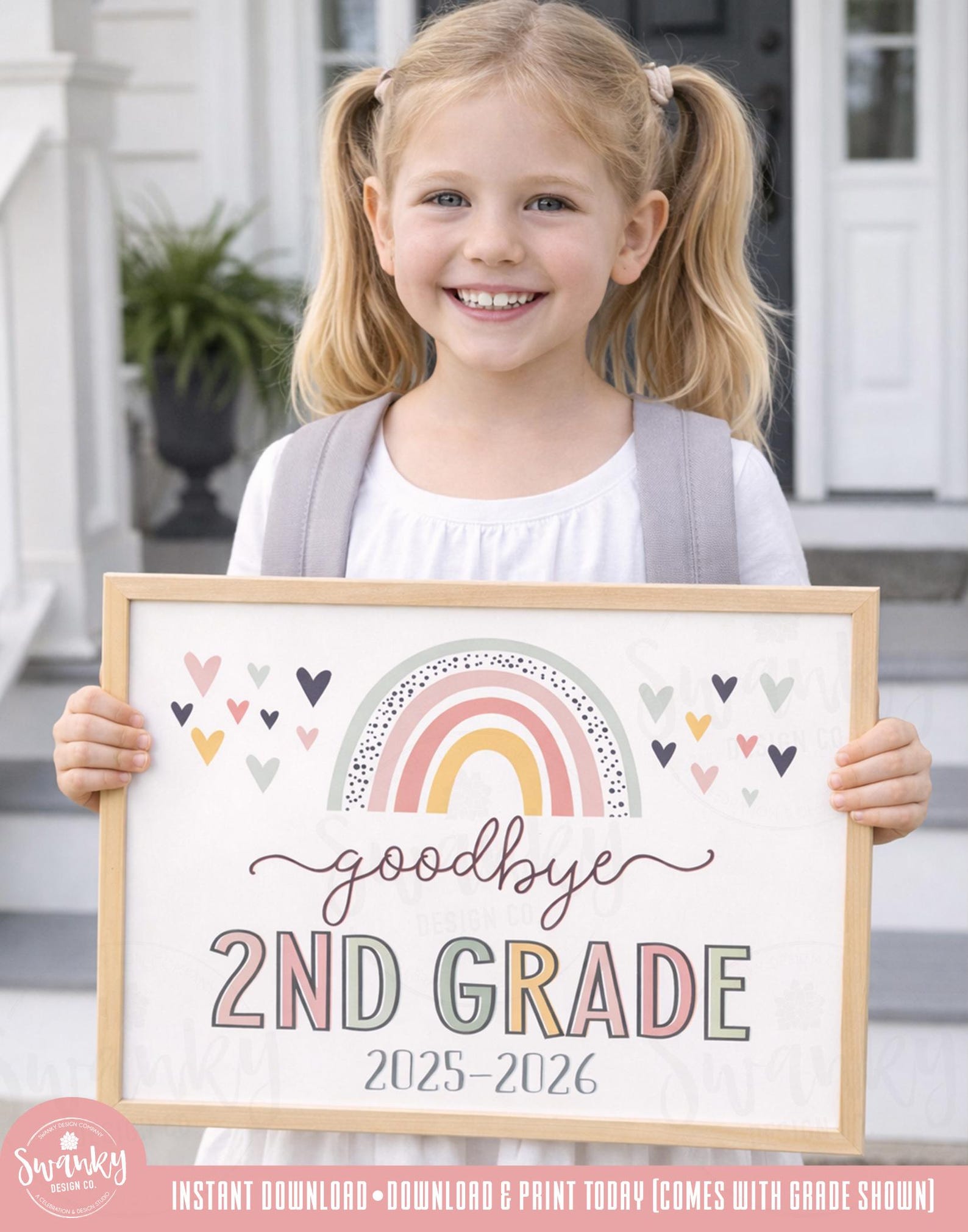Boho Rainbow Goodbye Second Grade Sign, LAST Day of 2nd Grade Girl Sign ...