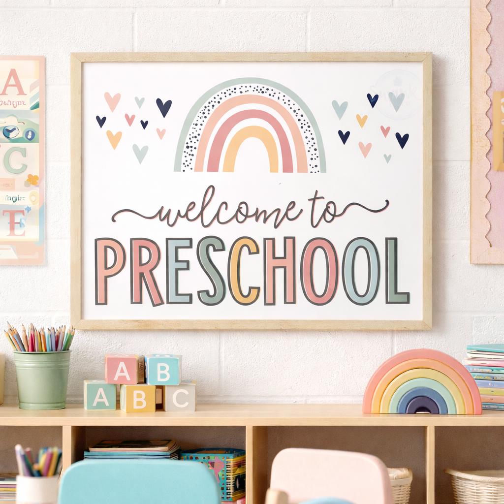 Boho Rainbow Welcome to Preschool Sign, Classroom Decor (digital ...