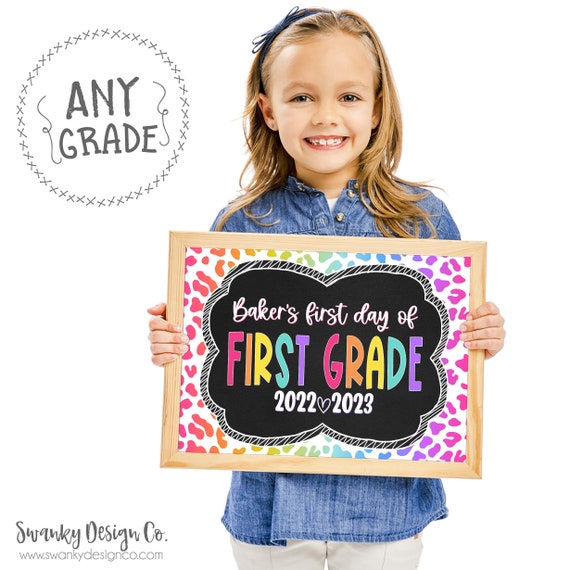 Leopard Rainbow First Day of School Sign Personalized 1st Day - Etsy