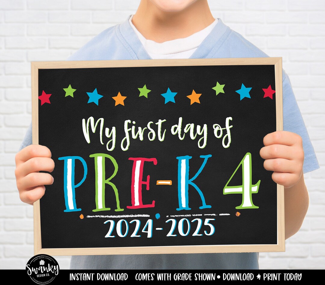 Pre-k 4 First Day Printable, My First Day, Chalkboard Pre-k4 Sign, Pre ...