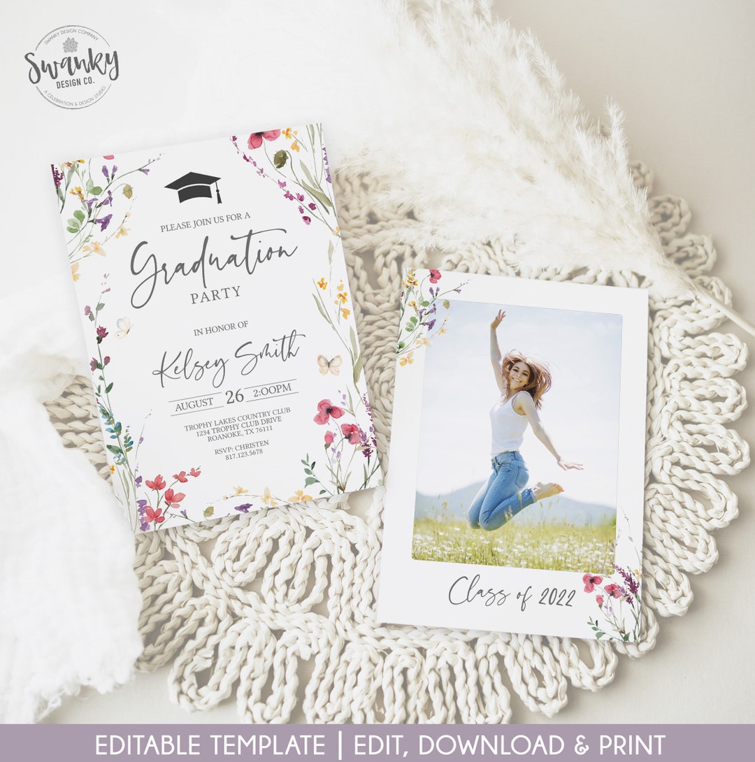 Editable Wildflower Graduation Party Invitation, Wild Flower Printable ...