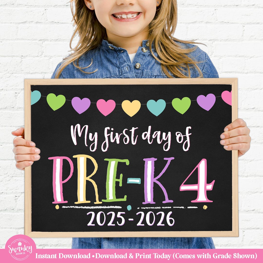 First Day of Pre-k 4, Printable First Day, School Sign, Back to School ...