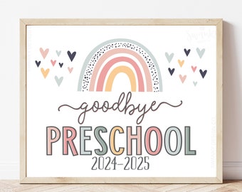 Boho Last Day of Preschool Sign, Boho Rainbow Preschool, Printable ...
