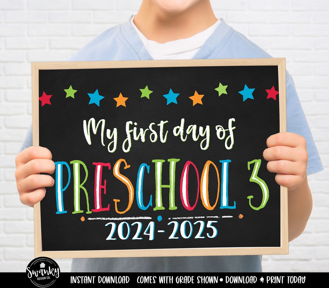 First Day of Preschool 3 Chalkboard Printable, First Day Chalkboard ...
