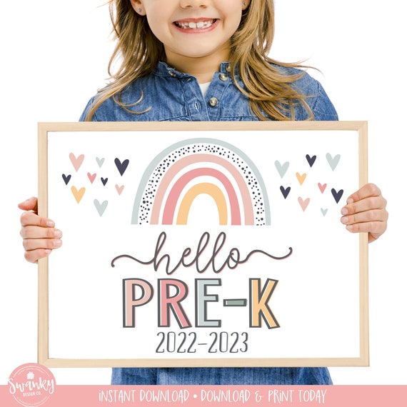 Boho Rainbow Hello Pre-k Sign First Day of Prekindergarten - Etsy