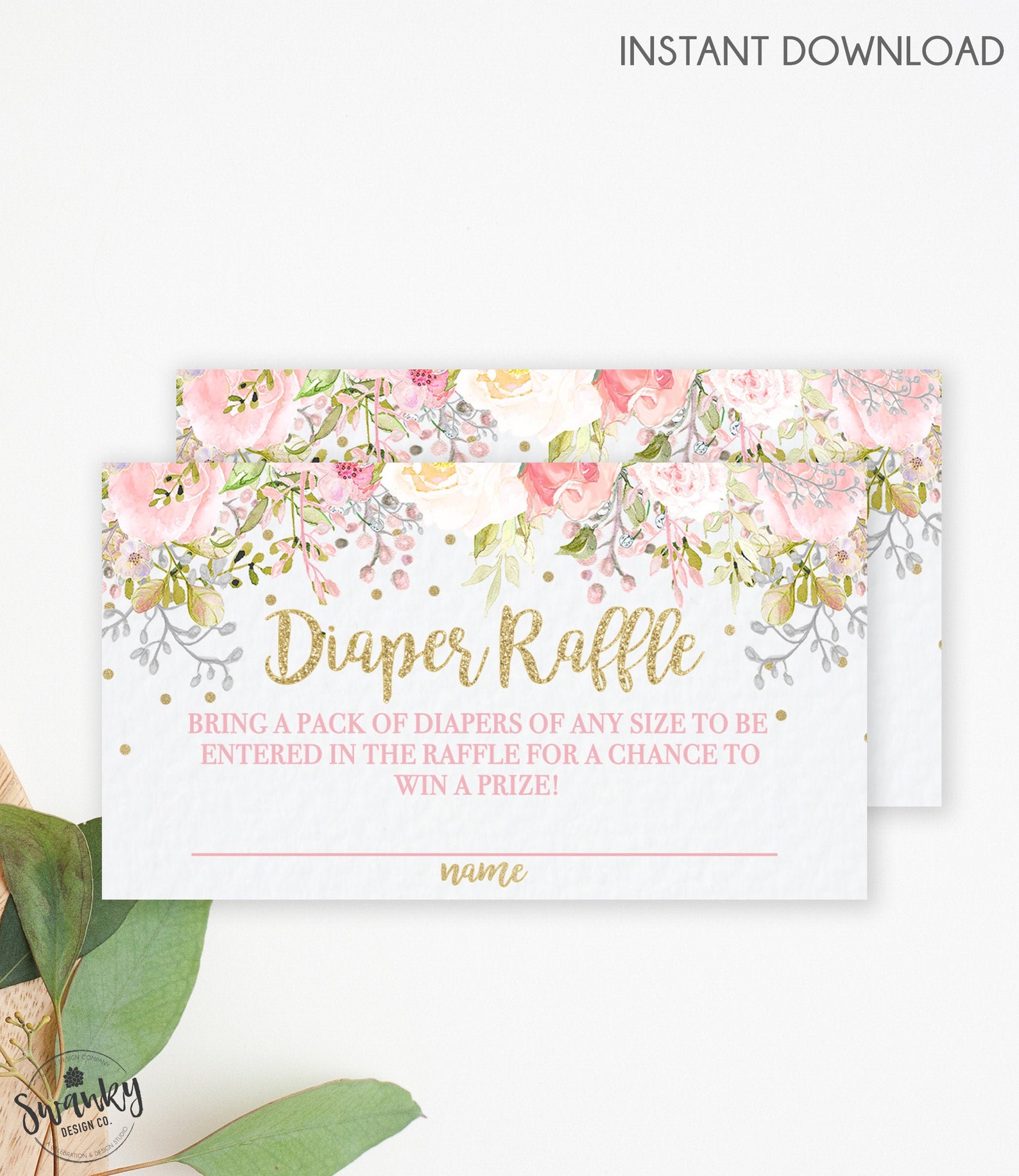 Blush Pink Diaper Raffle Ticket Foral Diaper Raffle Insert - Etsy