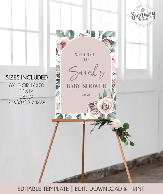 Editable Boho Arch Baby Shower Welcome Sign, Baby Shower Welcome Sign ...