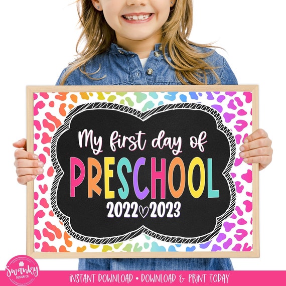 Leopard Print Preschool Sign Printable School Sign Girl First - Etsy