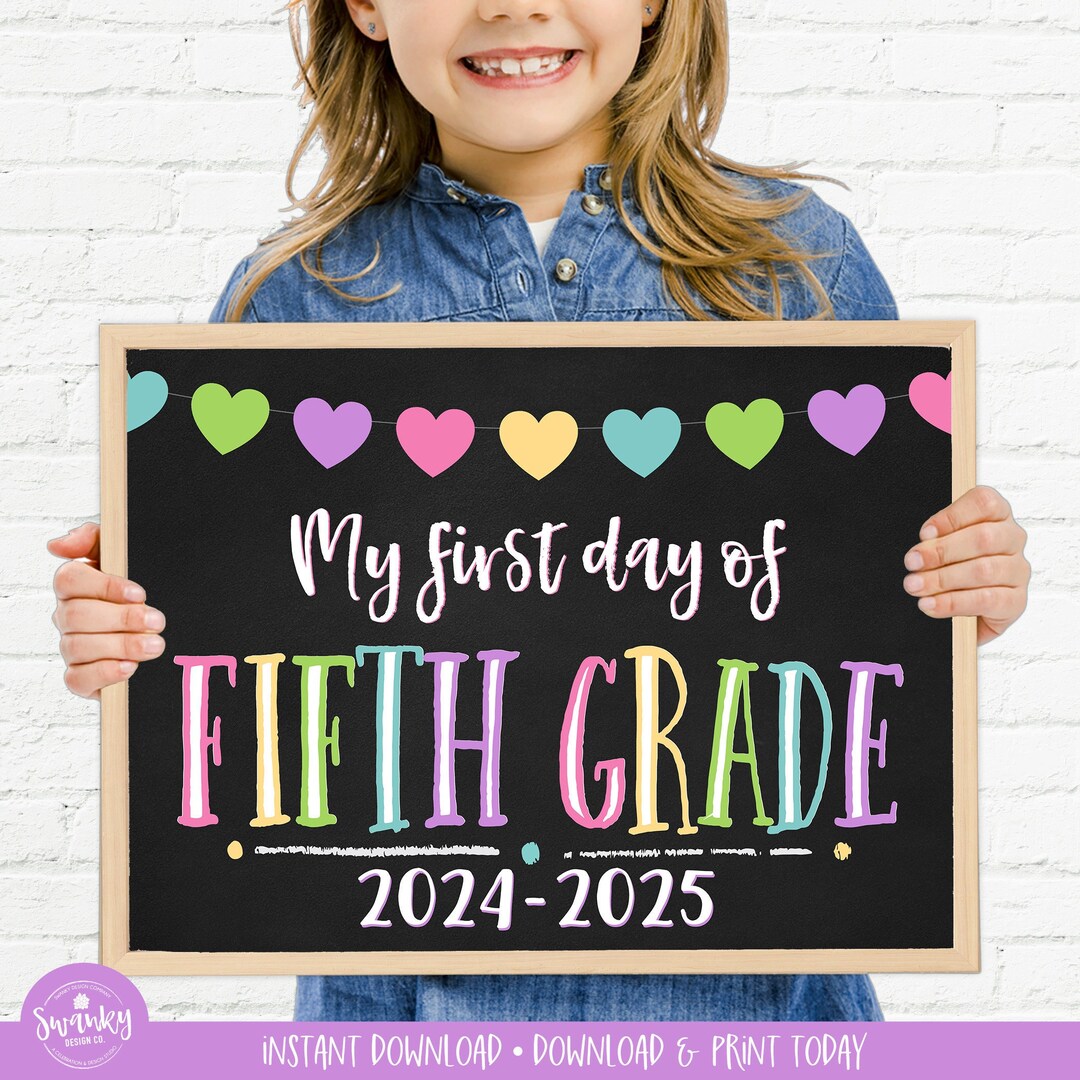 Primer día de quinto grado, primer día imprimible, letrero escolar ...