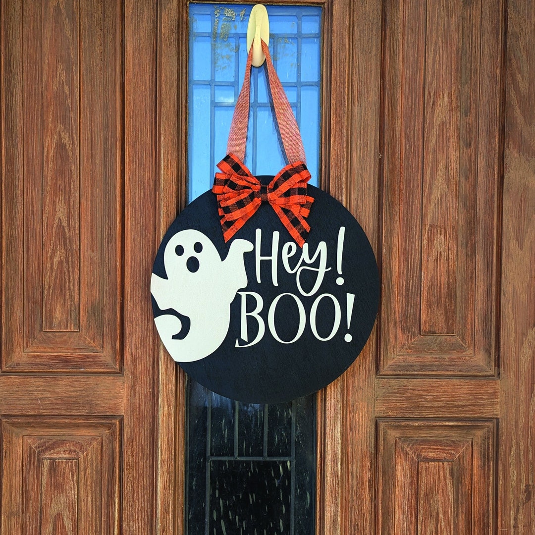 Halloween Door Hanger "hey! Boo!" | Custom Spooky Door Sign | Fall ...