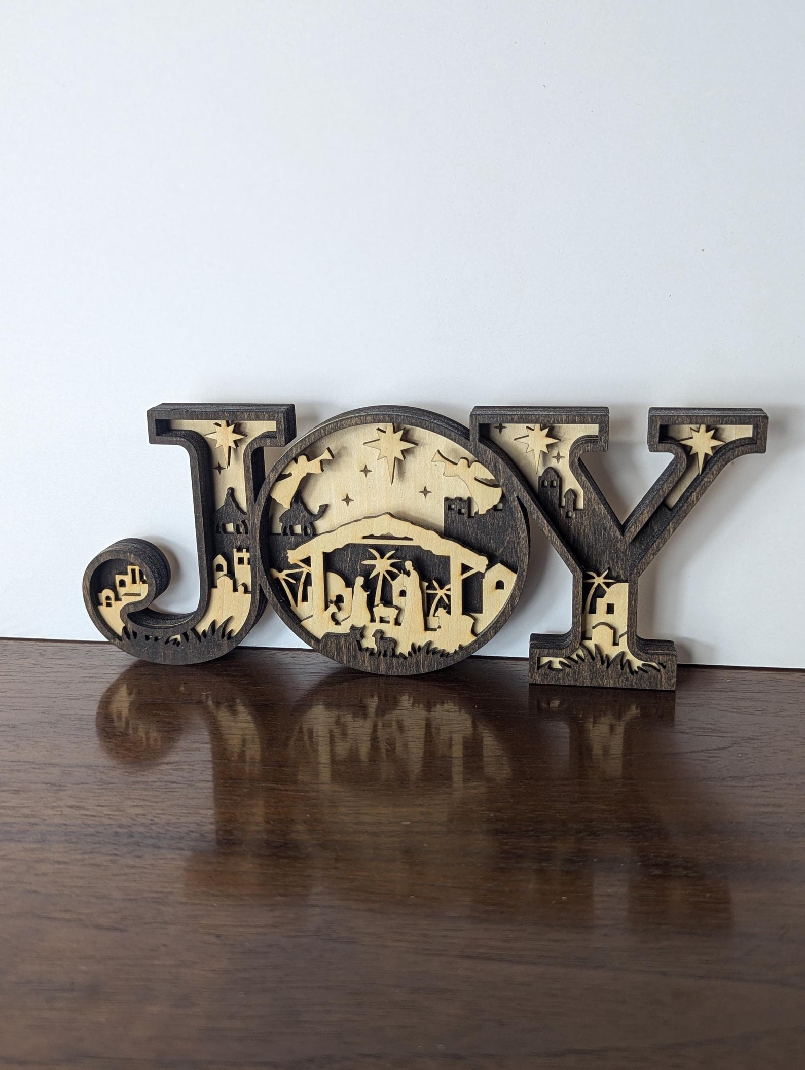Wooden "joy" Nativity Scene Décor – Rustic Christmas Decoration With ...
