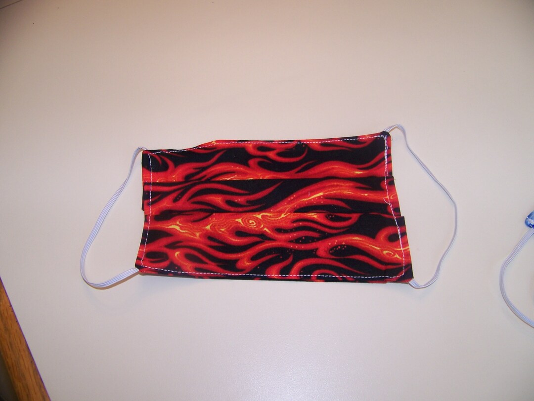 Black and Orange Flames Face Mask. Pleated Style. Washable, Reusable. 2 ...