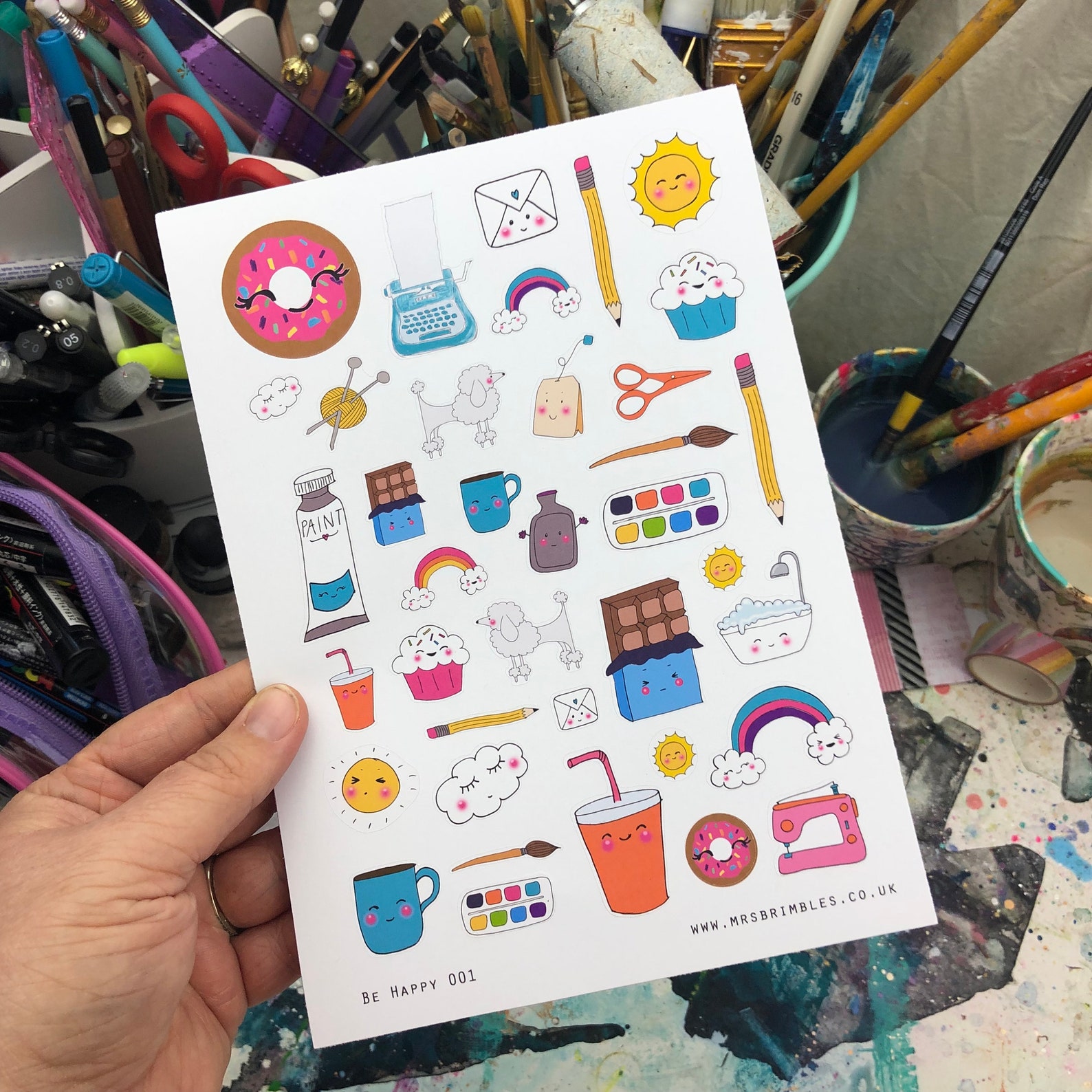 Be Happy Illustration Stickers 001 - Etsy