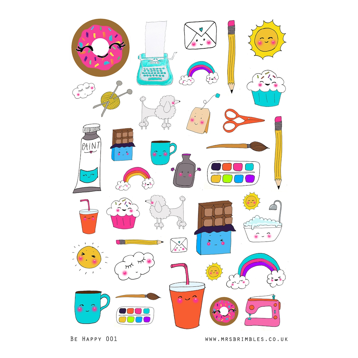 Be Happy Illustration Stickers 001 - Etsy