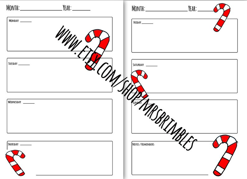 Printable Christmas Planner Inserts A5 CANDY CANE | Etsy