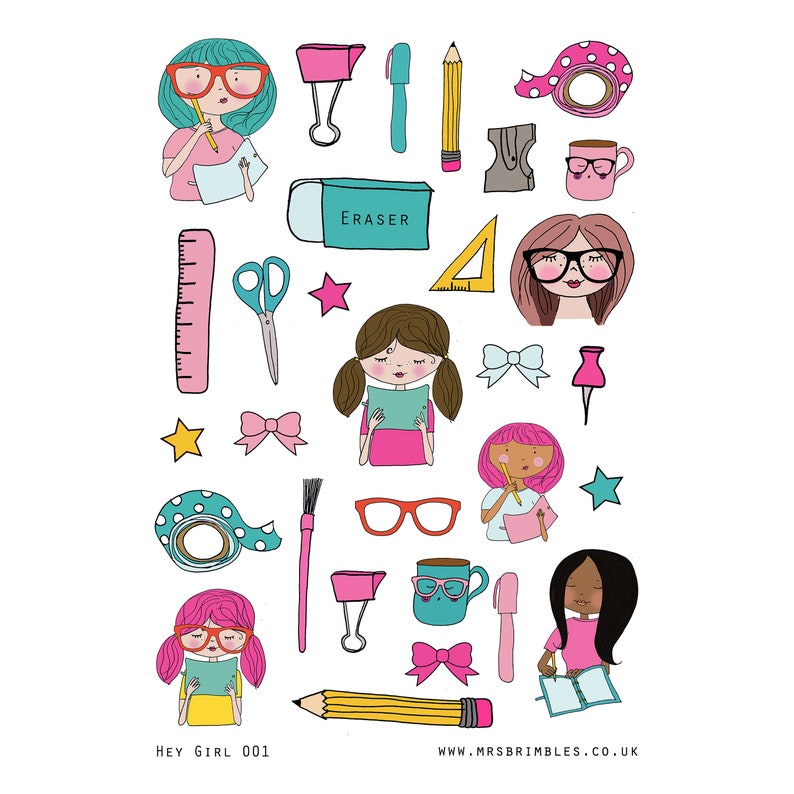 Hey Girl Illustration Stickers 001 - Etsy