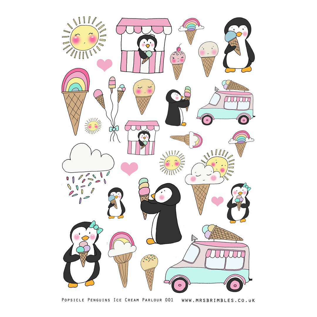 Popsicle Penguins Ice Cream Parlour Scrapbooking, Planner Illustration ...