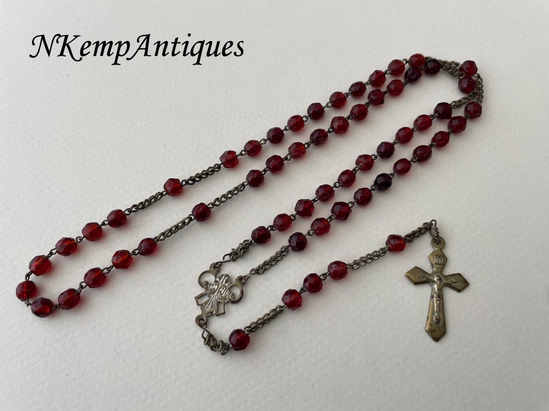 Antique Ruby Red Rosary Glass - Etsy